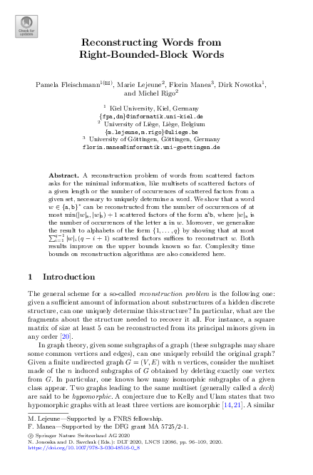 (PDF) Reconstructing Words from Right-Bounded-Block Words