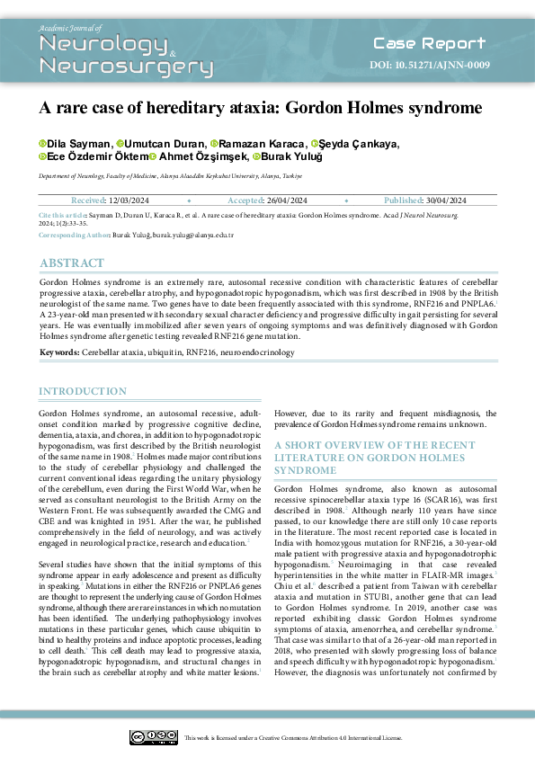 (PDF) A rare case of hereditary ataxia: Gordon Holmes syndrome: a ...