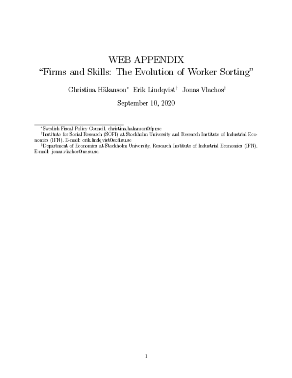 (PDF) WEB APPENDIX “Firms and Skills: The Evolution of Worker Sorting”