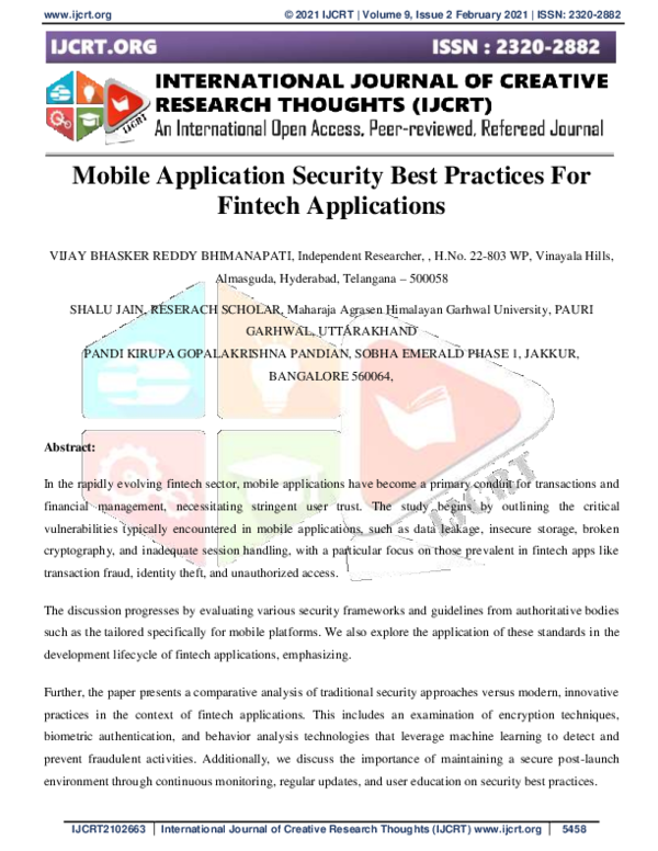 Pdf Mobile Application Security Best Practices For Fintech Applications