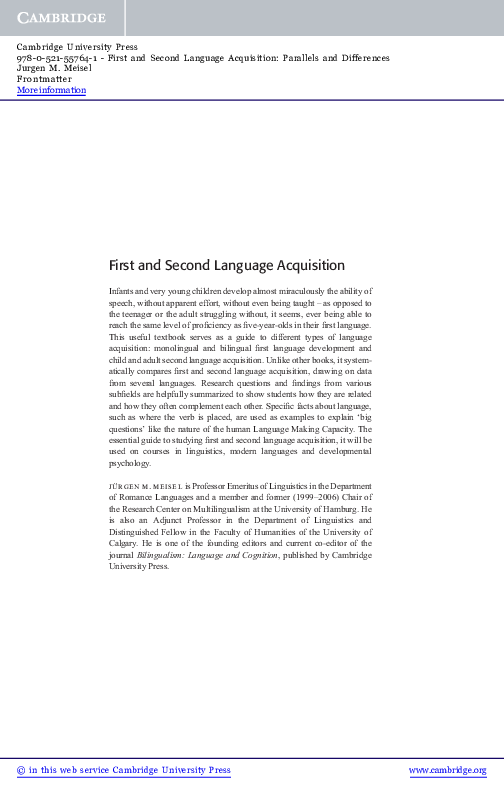 (PDF) First and Second Language Acquisition