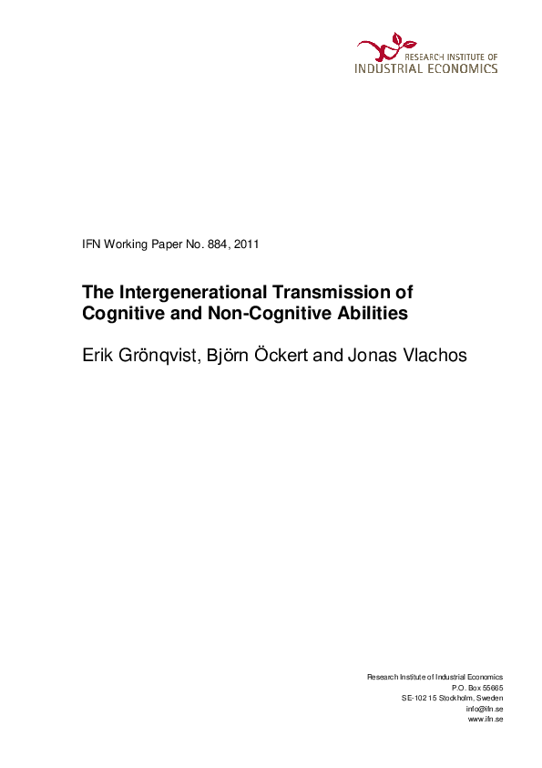 (PDF) The Intergenerational Transmission of Cognitive and Non-Cognitive ...