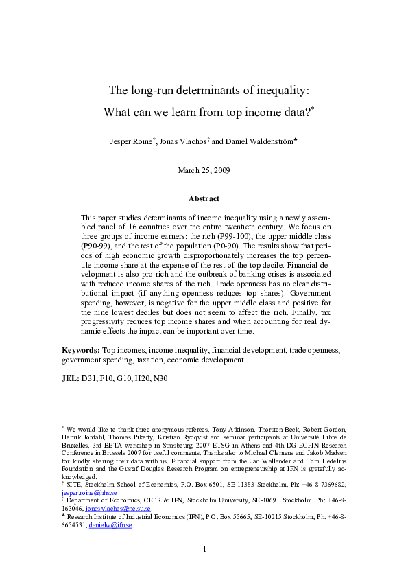 (PDF) The long-run determinants of inequality: What can we learn from ...