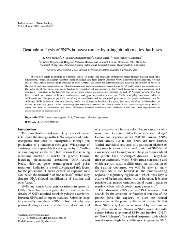 (PDF) Genomic analysis of SNPs in breast cancer by using bioinformatics ...