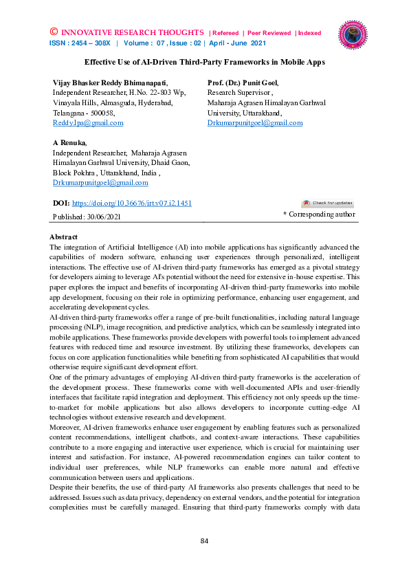 (PDF) Effective Use of AI-Driven Third-Party Frameworks in Mobile Apps