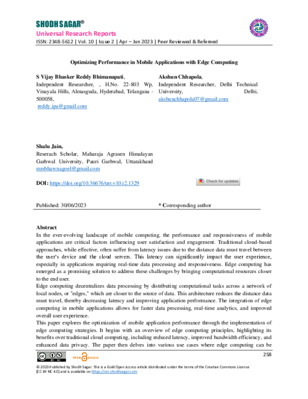 (PDF) Optimizing Performance in Mobile Applications with Edge Computing