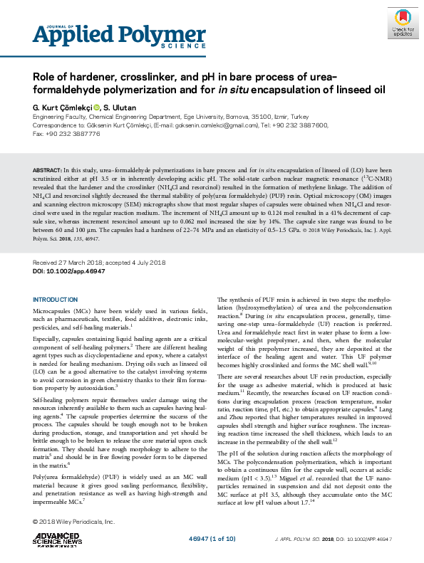 (PDF) Role of hardener, crosslinker, and pH in bare process of urea ...