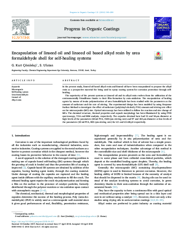 (PDF) Encapsulation of linseed oil and linseed oil based alkyd resin by ...