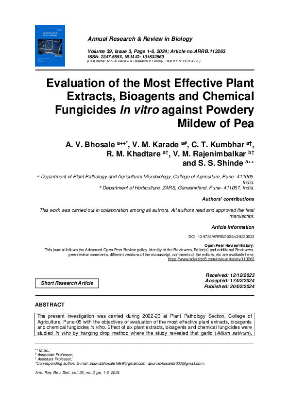 (PDF) Evaluation of the Most Effective Plant Extracts, Bioagents and Chemical Fungicides In ...