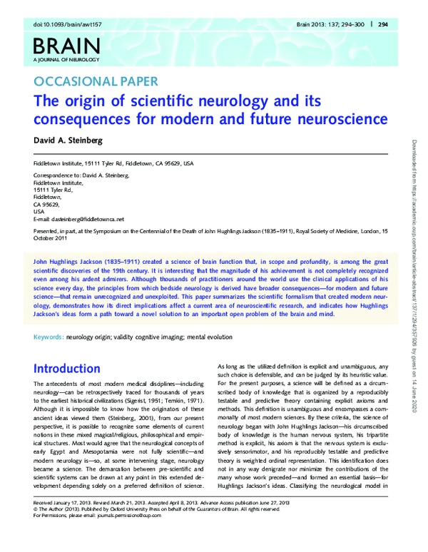 (PDF) The origin of scientific neurology and its consequences for ...
