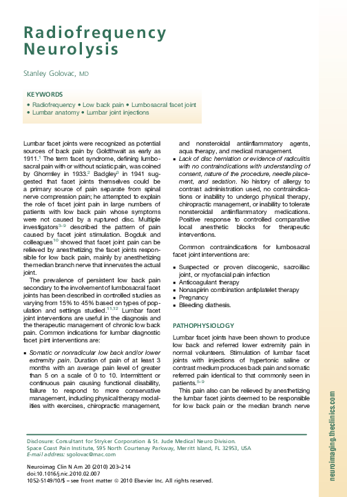 (PDF) Radiofrequency Neurolysis