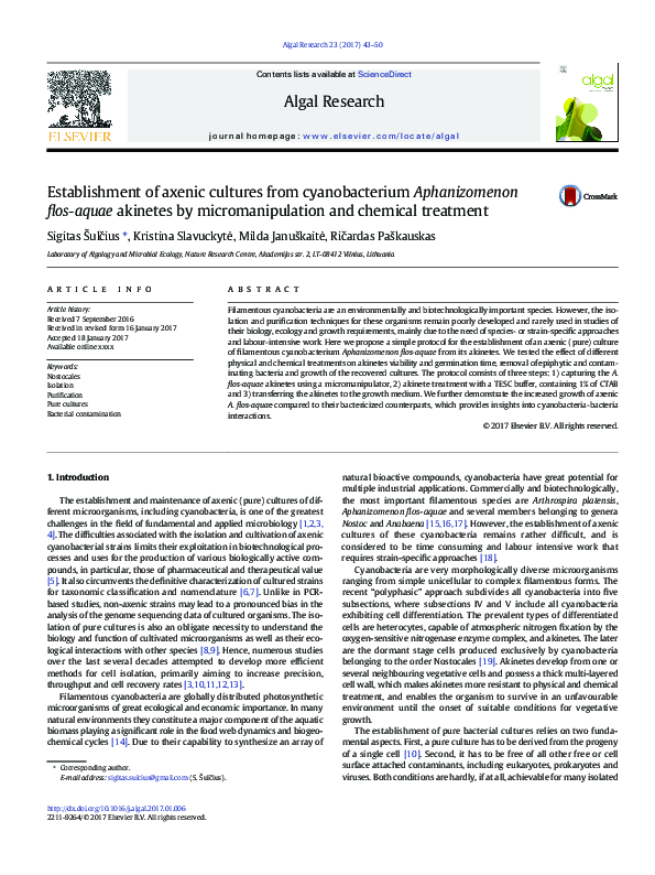 (PDF) Establishment of axenic cultures from cyanobacterium ...