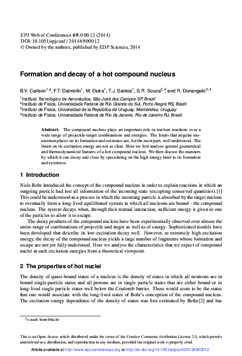 (PDF) Formation and decay of a hot compound nucleus