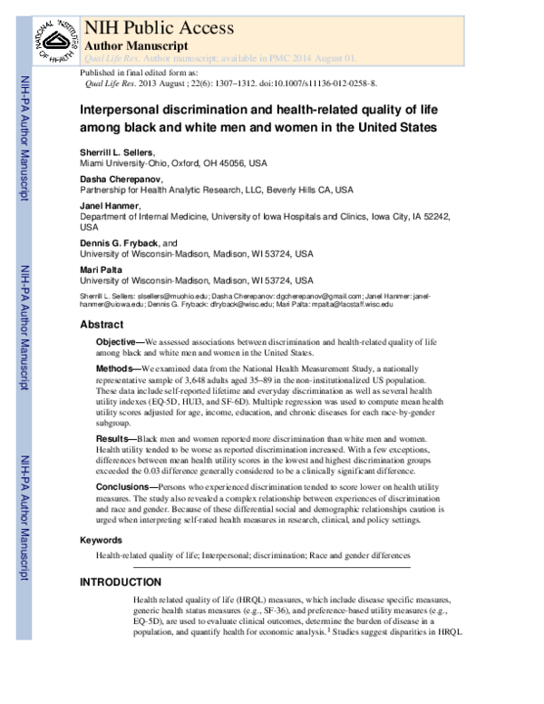 (PDF) Interpersonal discrimination and health-related quality of life ...