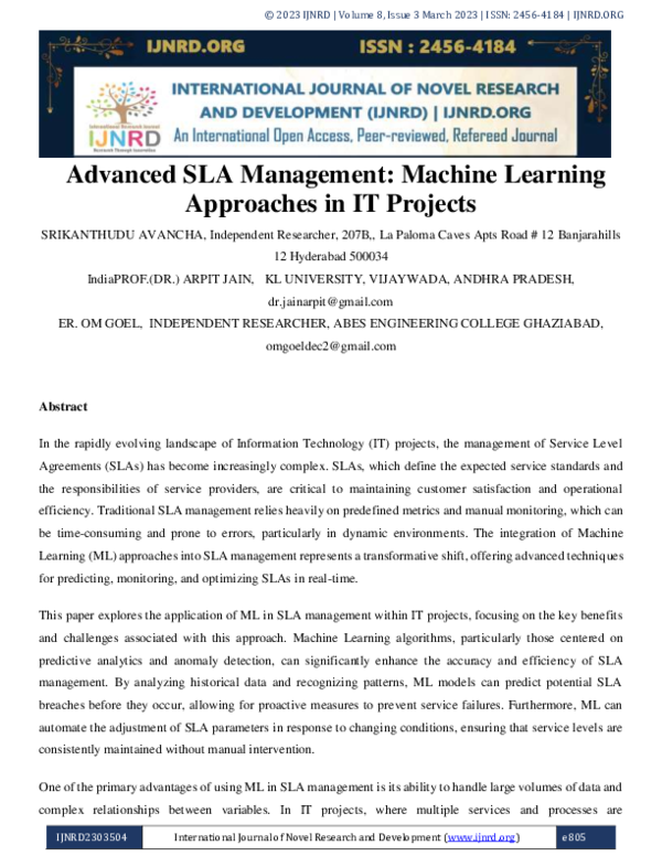 (PDF) Advanced SLA Management: Machine Learning Approaches in IT Projects