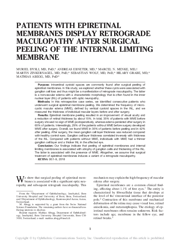 (PDF) Patients with Epiretinal Membranes Display Retrograde Maculopathy ...