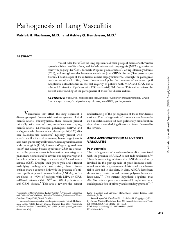 (PDF) Pathogenesis of Lung Vasculitis