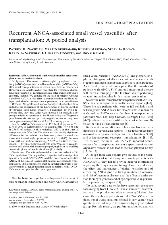 (PDF) Recurrent ANCA-associated small vessel vasculitis after ...