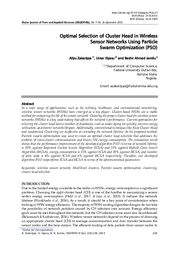 Pdf Optimal Selection Of Cluster Head In Wireless Sensor Networks Using Particle Swarm