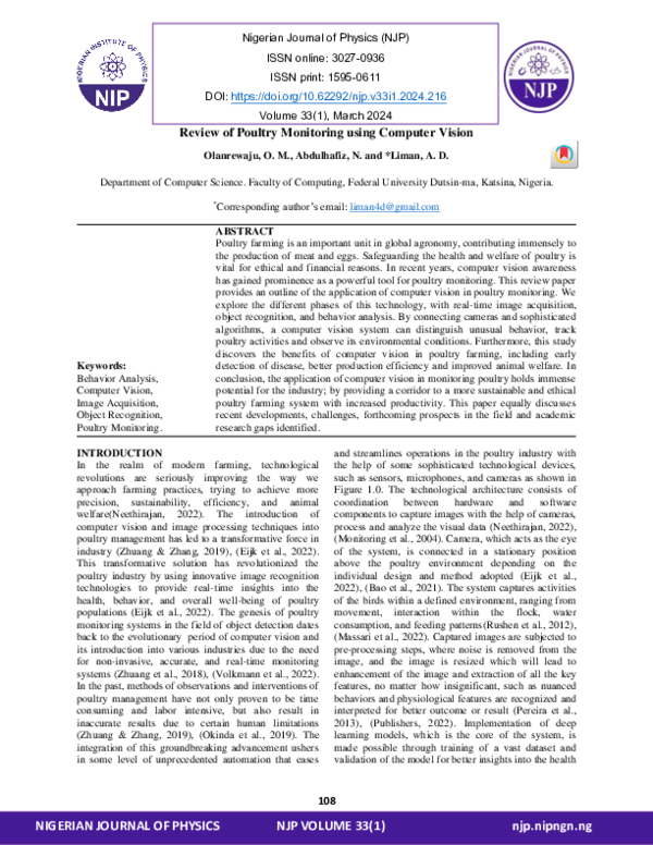 (PDF) Review of Poultry Monitoring using Computer Vision