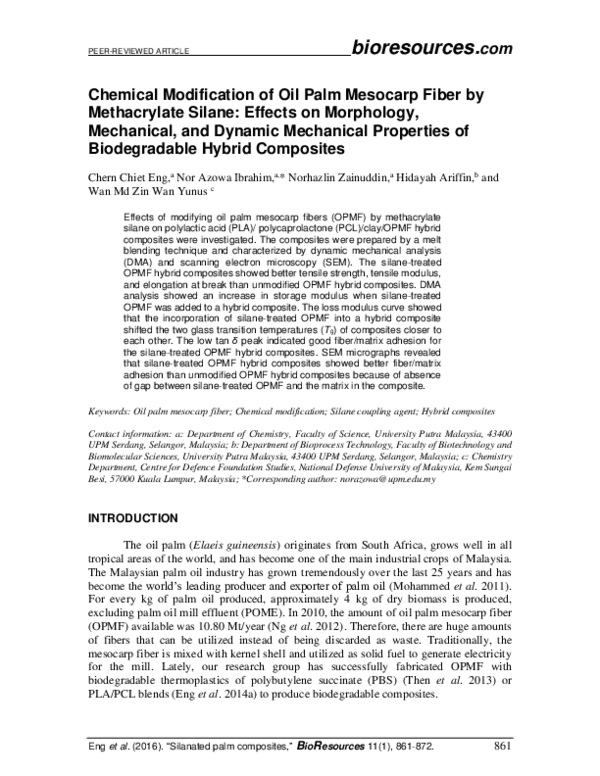 (PDF) Chemical Modification of Oil Palm Mesocarp Fiber by Methacrylate ...