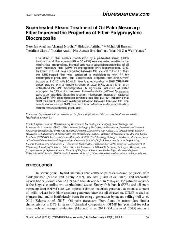 (PDF) Superheated Steam Treatment of Oil Palm Mesocarp Fiber Improved ...
