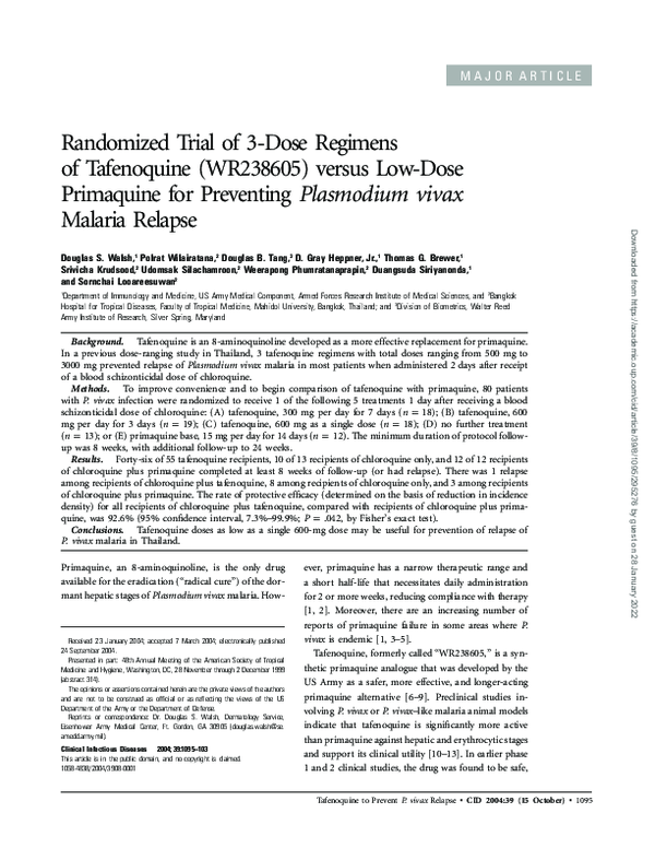 (PDF) Randomized Trial of 3-Dose Regimens of Tafenoquine (WR238605 ...