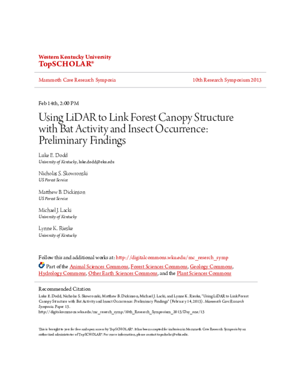 (PDF) Using LiDAR to Link Forest Canopy Structure with Bat Activity and ...
