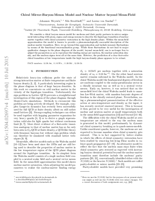 (PDF) Chiral mirror-baryon-meson model and nuclear matter beyond mean ...