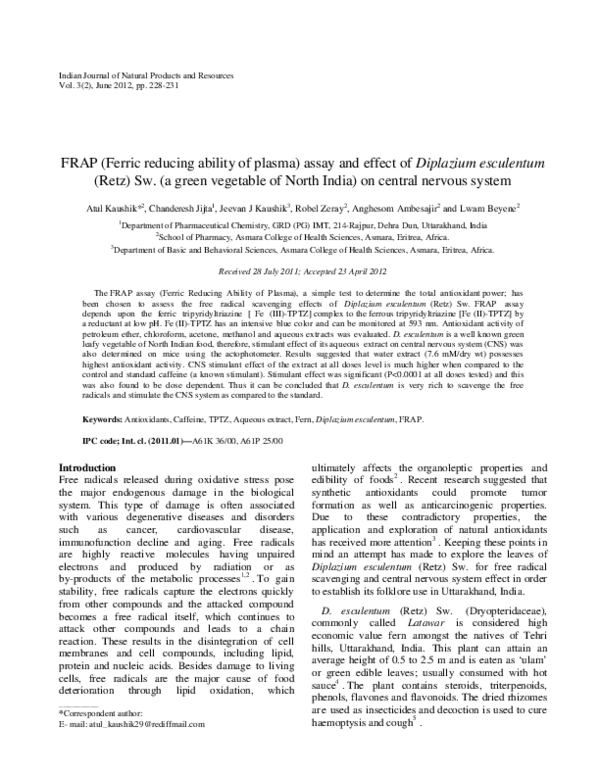 (PDF) FRAP (Ferric reducing ability of plasma) assay and effect of ...