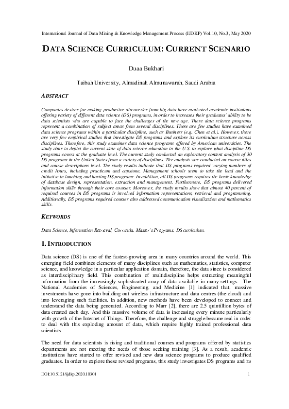 (PDF) Data Science Curriculum: Current Scenario