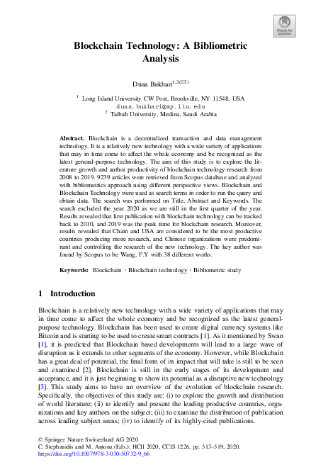 (PDF) Blockchain Technology: A Bibliometric Analysis