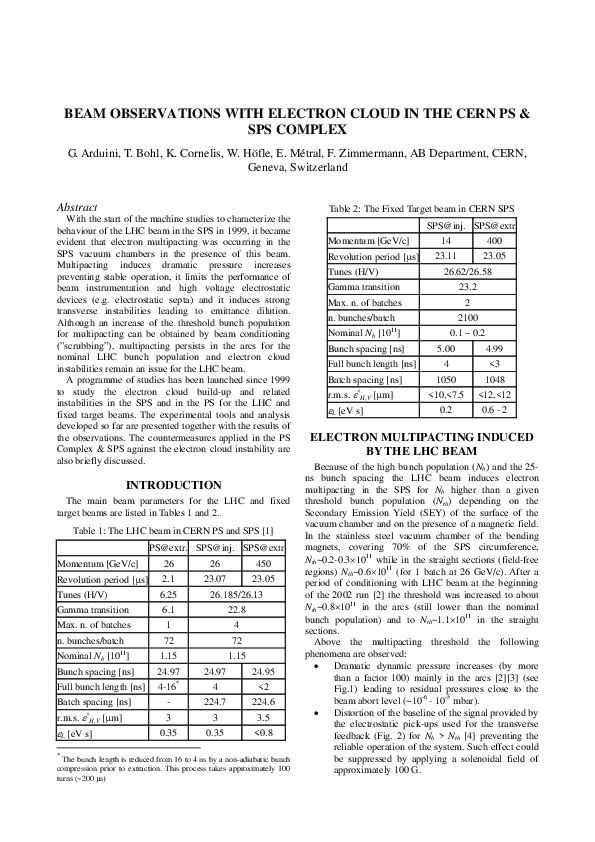 (PDF) Beam observations with electron cloud in the CERN PS and SPS complex