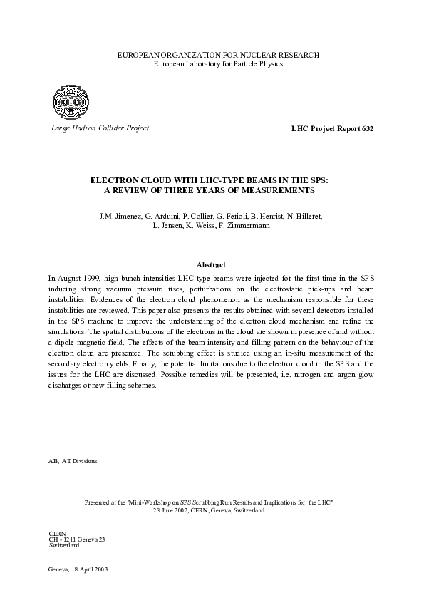 (PDF) Electron cloud with LHC-type beams in the SPS:A review of three ...