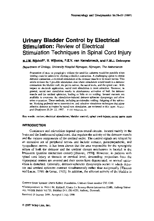 (PDF) Urinary bladder control by electrical stimulation: Review of ...
