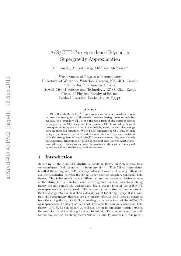 (PDF) AdS/CFT correspondence beyond its supergravity approximation