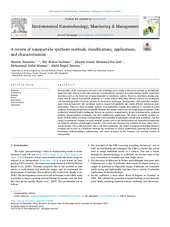 (PDF) A review of nanoparticle synthesis methods, classifications, applications, and ...