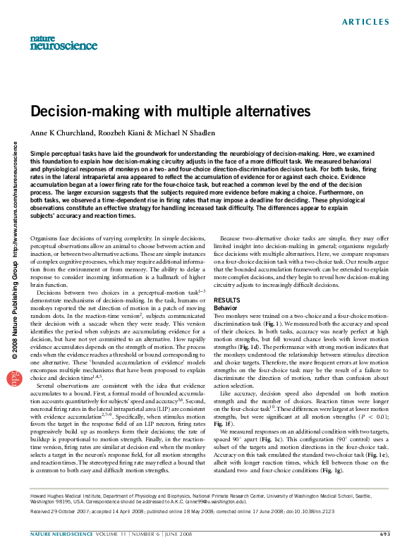 (PDF) Neurobiology of Decision-Making in Monkey Tasks