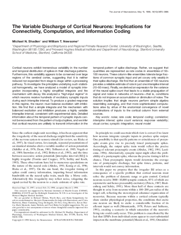 (PDF) The Variable Discharge of Cortical Neurons: Implications for ...