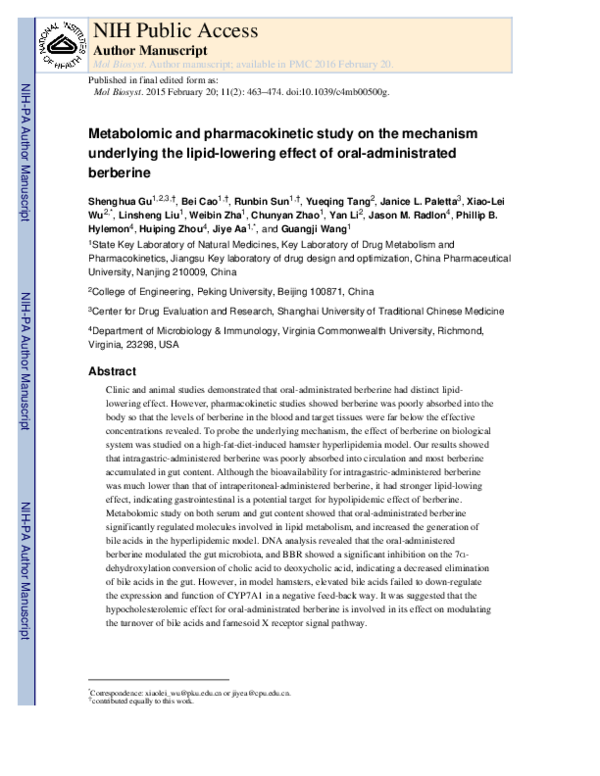 (PDF) A metabolomic and pharmacokinetic study on the mechanism ...