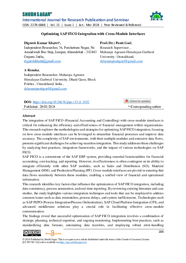 (PDF) Optimizing SAP FICO Integration with Cross-Module Interfaces