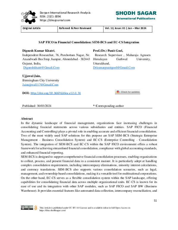 (PDF) SAP FICO in Financial Consolidation: SEM-BCS and EC-CS Integration