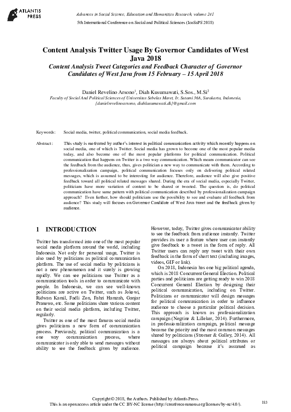 (PDF) 41. Content Analysis Twitter Usage By Governor Candidates of West ...
