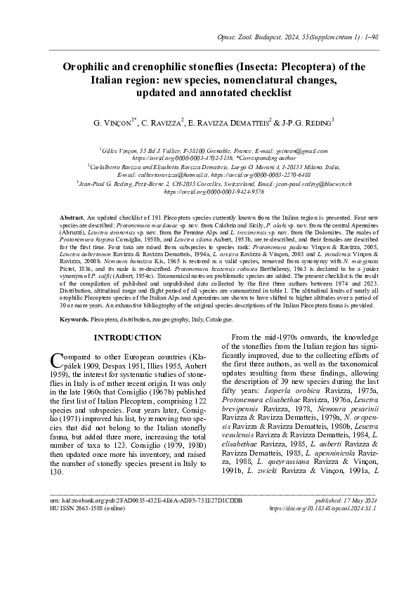 (PDF) Orophilic and crenophilic stoneflies (Insecta: Plecoptera) of the Italian region: new ...