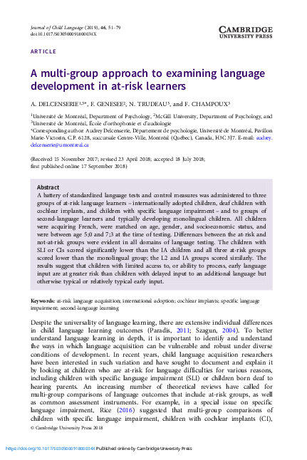 (PDF) A multi-group approach to examining language development in at-risk learners