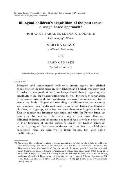 (PDF) Bilingual Children's Past Tense Acquisition