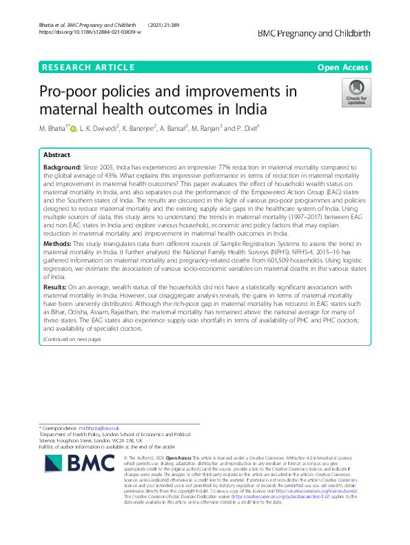 (PDF) Pro-poor policies and improvements in maternal health outcomes in ...
