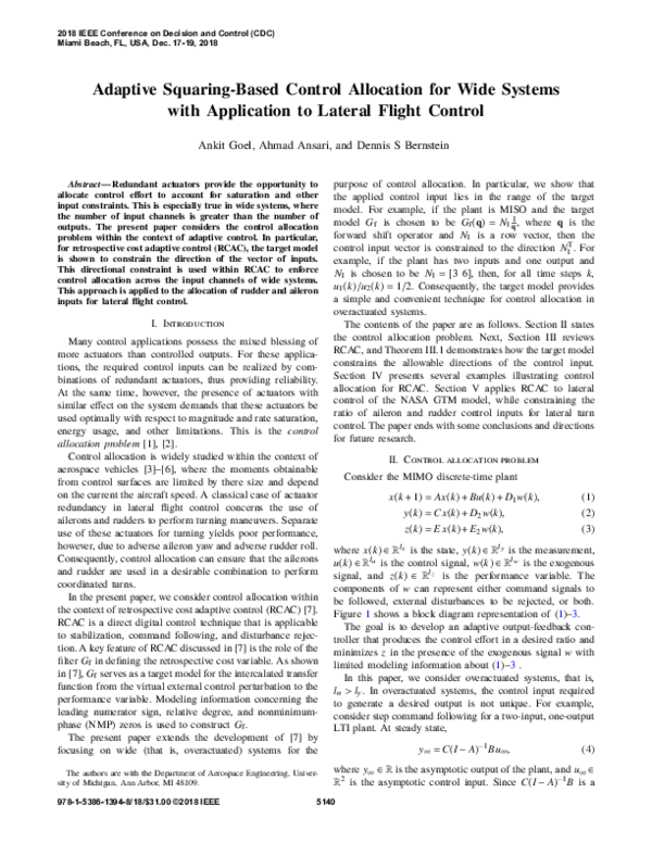 (PDF) Adaptive Squaring-Based Control Allocation for Wide Systems with ...