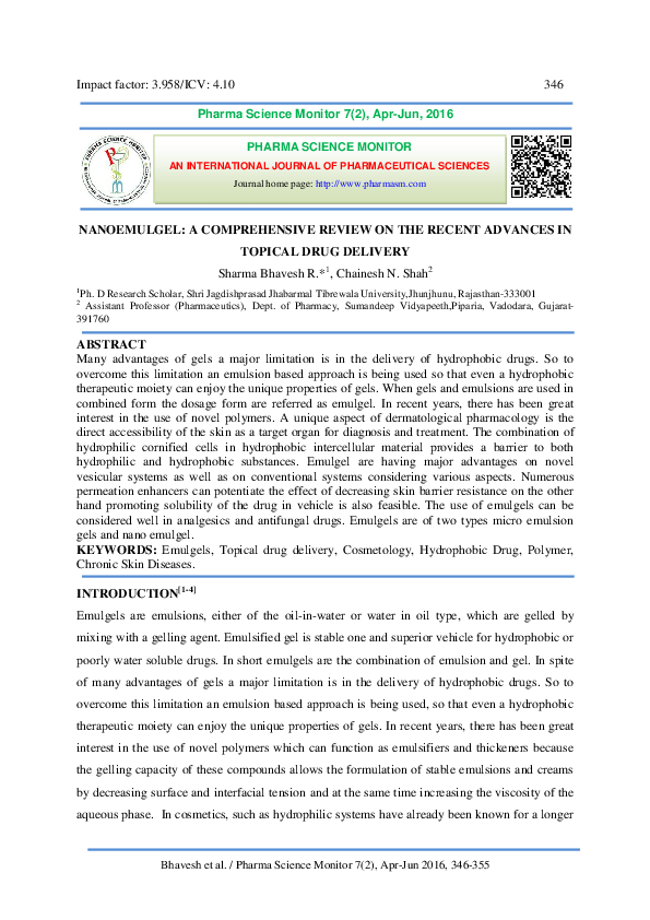(PDF) Nanoemulgel: A Comprehensive Review on the Recent Advances in ...