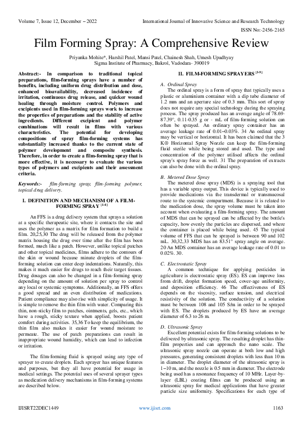 (PDF) Film Forming Spray: A Comprehensive Review